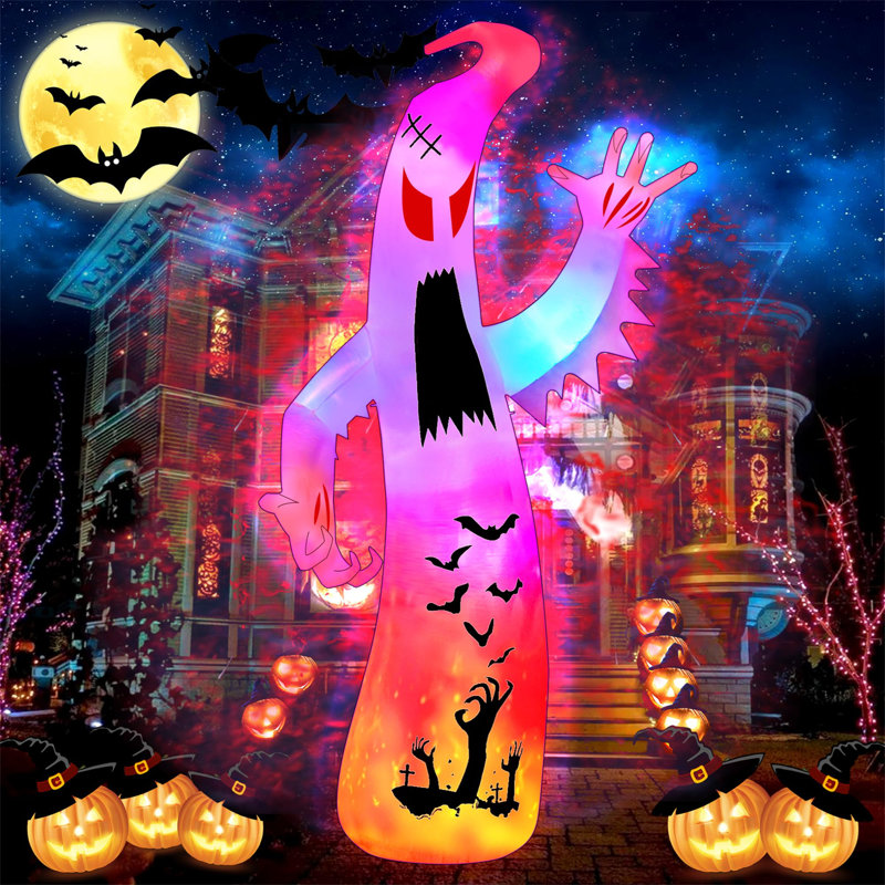 The Holiday Aisle® 12ft flashing ghost inflatable with LED flames for Halloween. | Wayfair